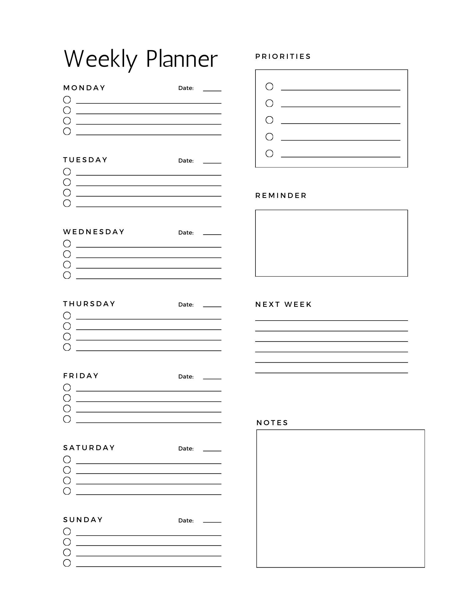 Minimal Weekly Planner: Printable To-do List (PDF) - Etsy