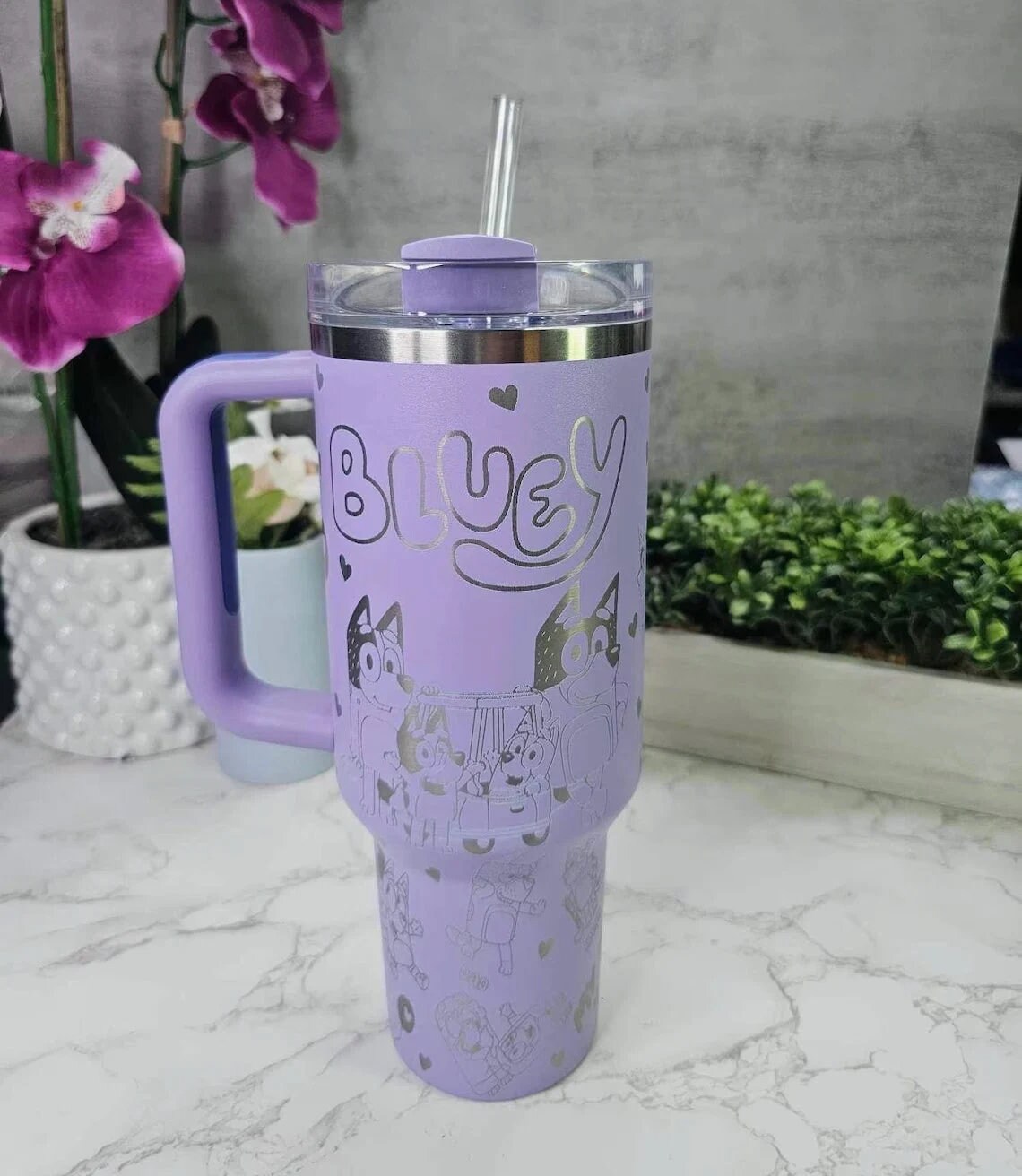 Bluey Laser Engraved 40oz Tumbler With Handle Lid and Straw, Custom ...