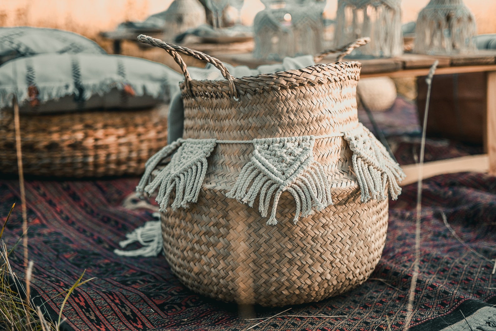 Macrame Basket Boho Macrame Garland Bast Basket - Etsy