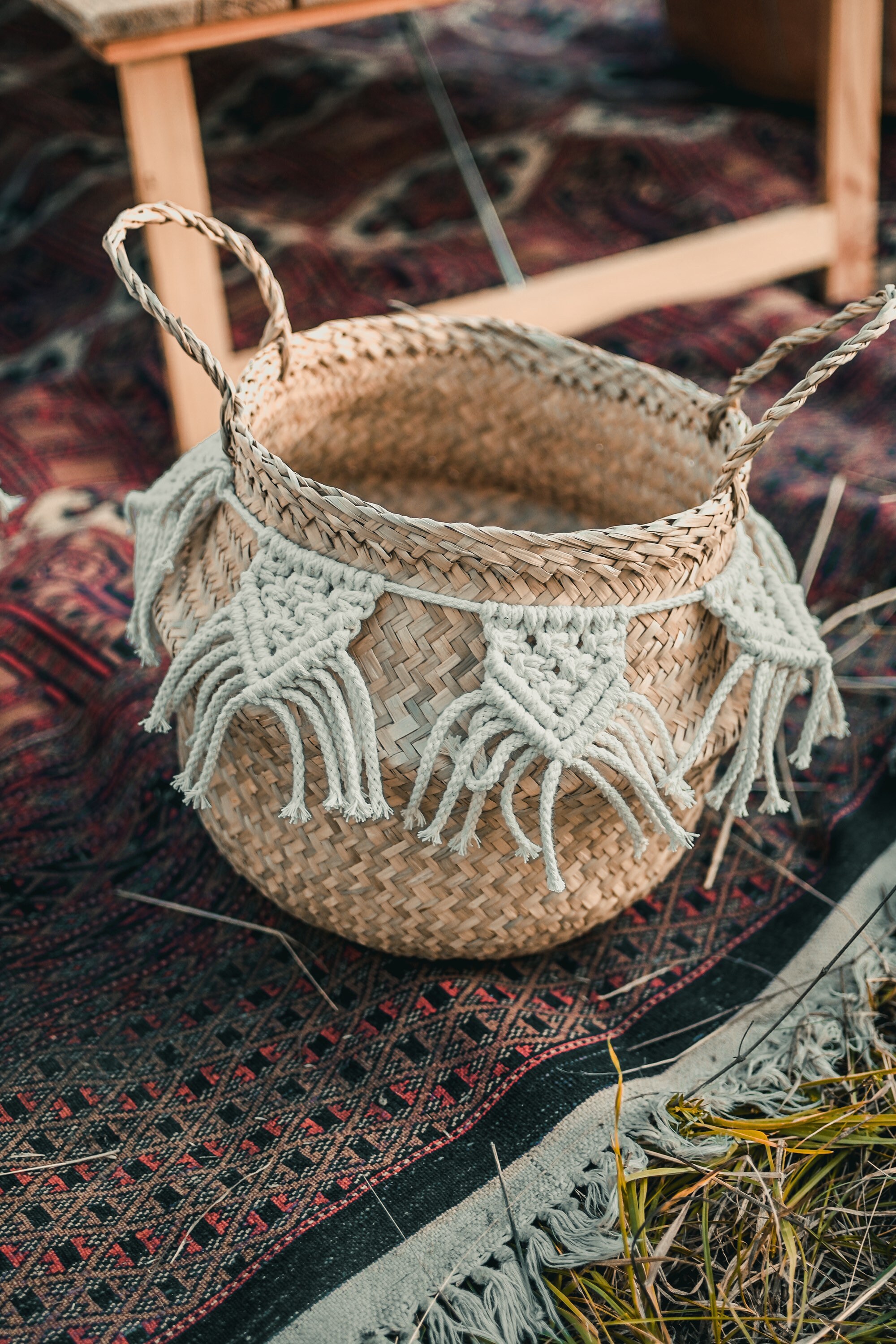 Macrame Basket Boho Macrame Garland Bast Basket - Etsy