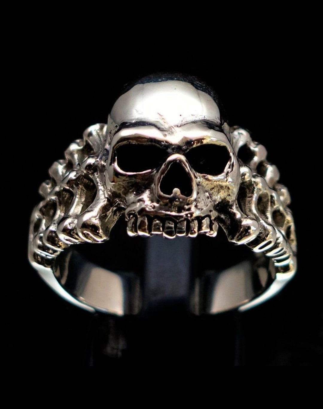 Sterling Silver Ring Evil Skeleton Skull and Bones High Polished and ...