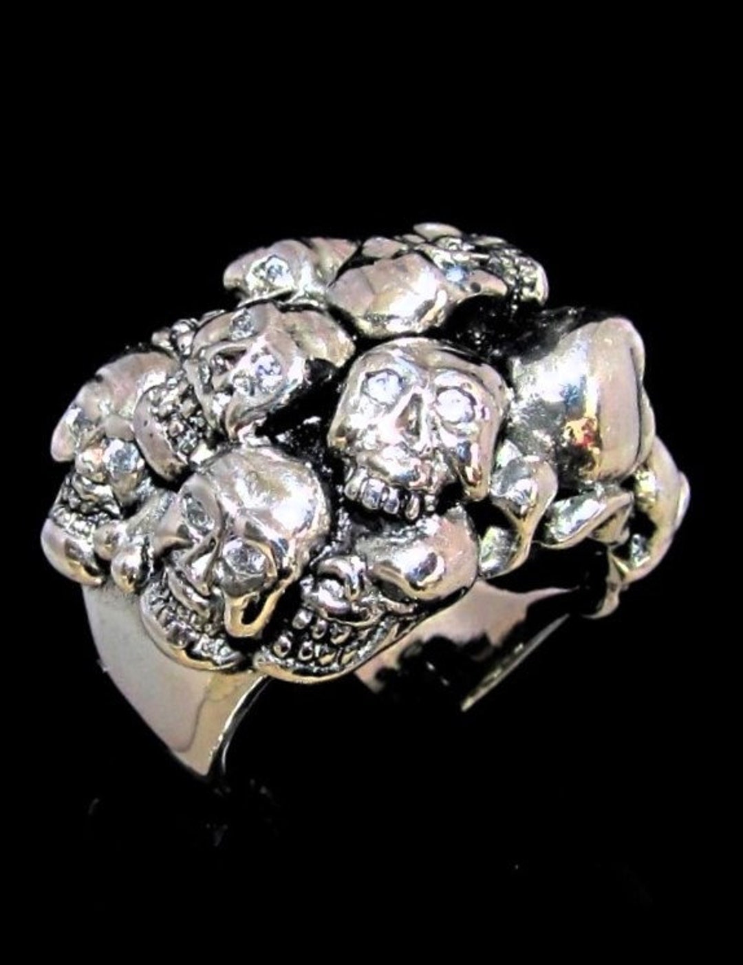 Sterling Silver Biker Ring 13 Skulls Outlaw Massacre With 26 Sparkling ...