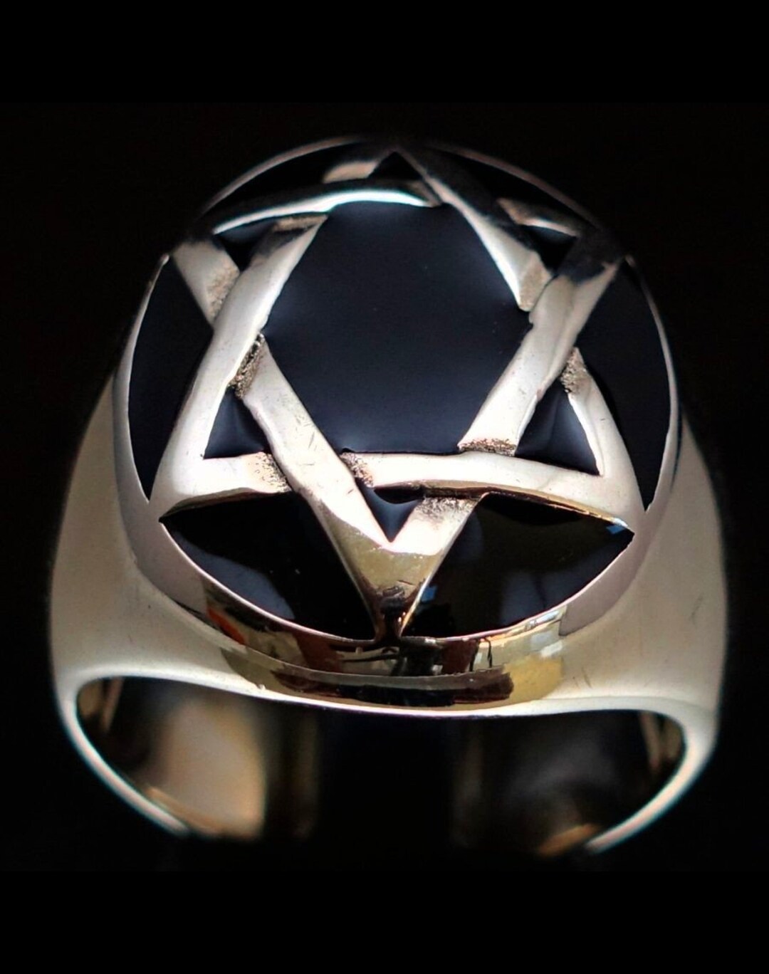Oval Shaped Sterling Silver Hebrew Symbol Ring Hexagram Star of David ...