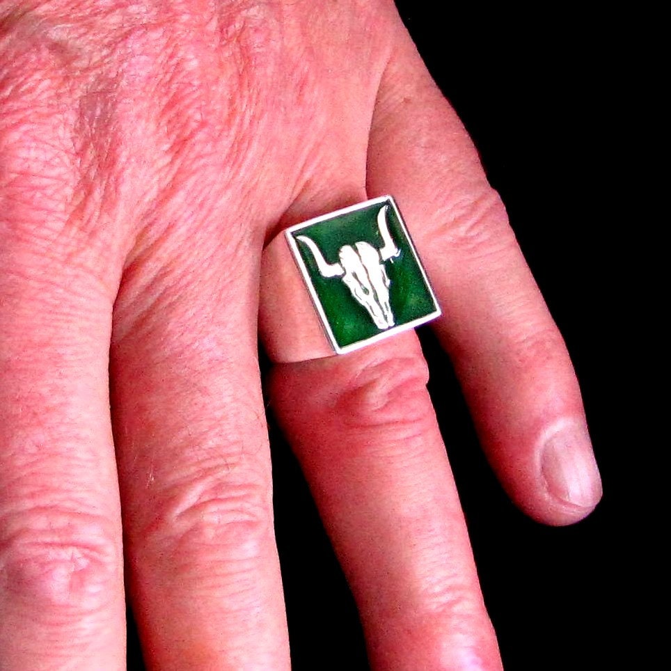 Sterling Silver Ring Wild West Buffalo Bull Skull With Long - Etsy