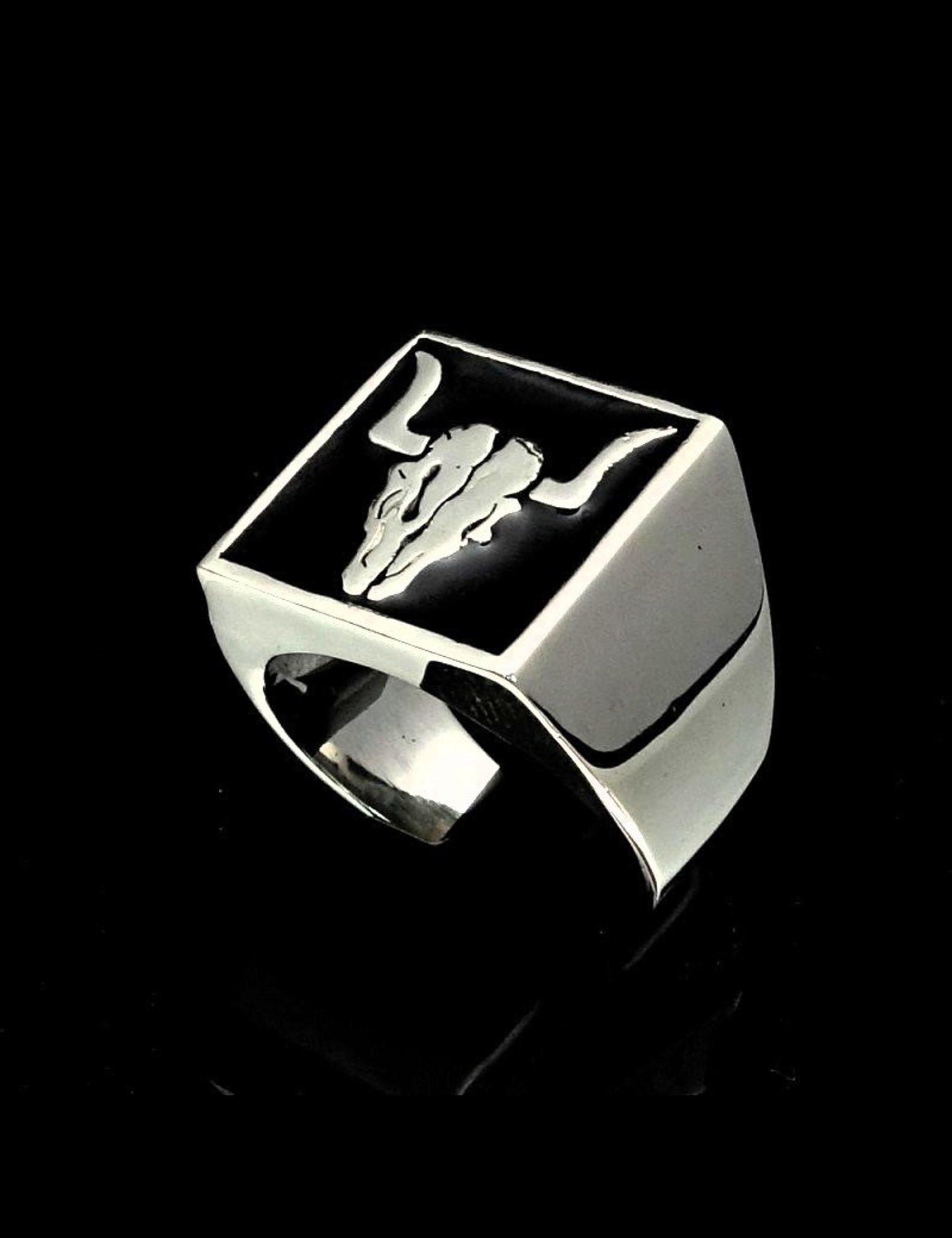Sterling Silver Ring Wild West Buffalo Bull Skull With Long - Etsy