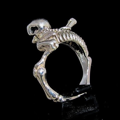 Sterling Silver Skull Ring Evil Skeleton With Two Sparkling | Etsy