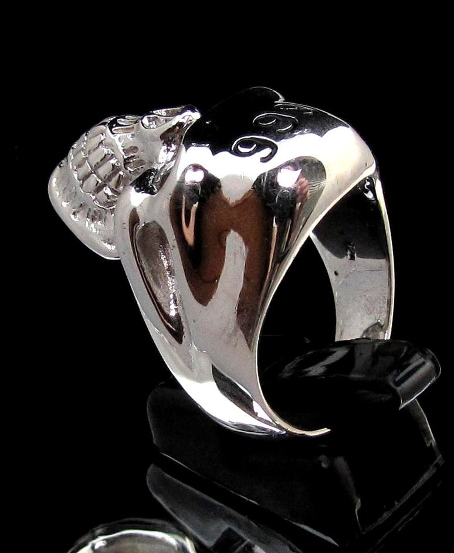 Shiny Sterling silver Skull ring 666 Mark of the Devil symbol | Etsy