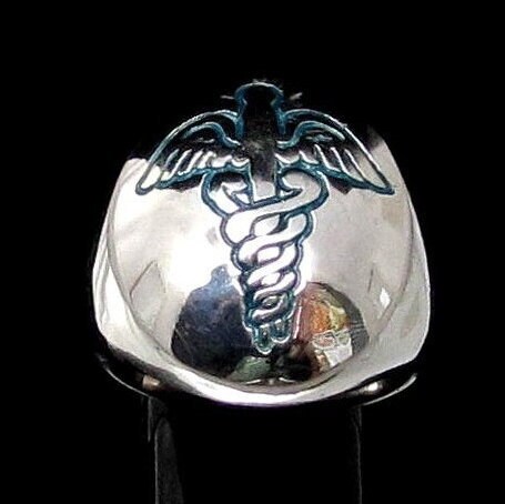 Sterling Silver Caduceus Symbol Ring Winged Staff of Hermes - Etsy