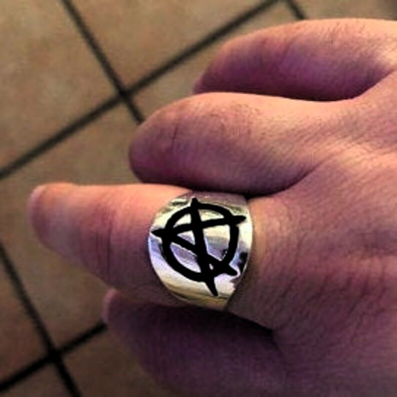 Sterling Silver Anarchy Ring Circle A Punk Symbol UK in Black - Etsy