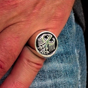 Sterling Silver German Eagle Flag Ring Germany Coat of Arms With Black ...