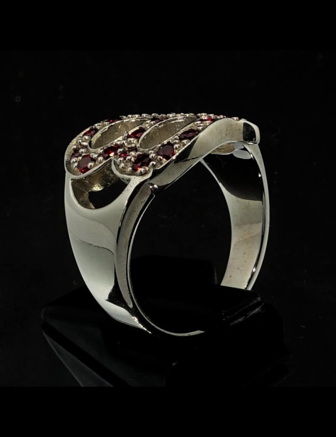 Sterling silver initial B ring with 17 Sparkling Red CZ stones | Etsy