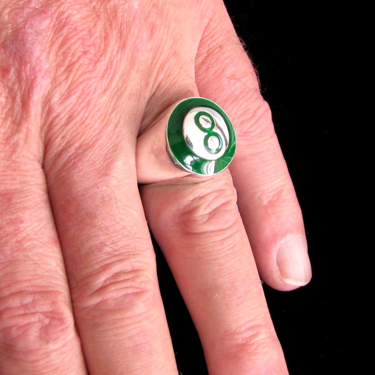 Sterling Silver Ring Black Eight Ball Pool Billiards With - Etsy