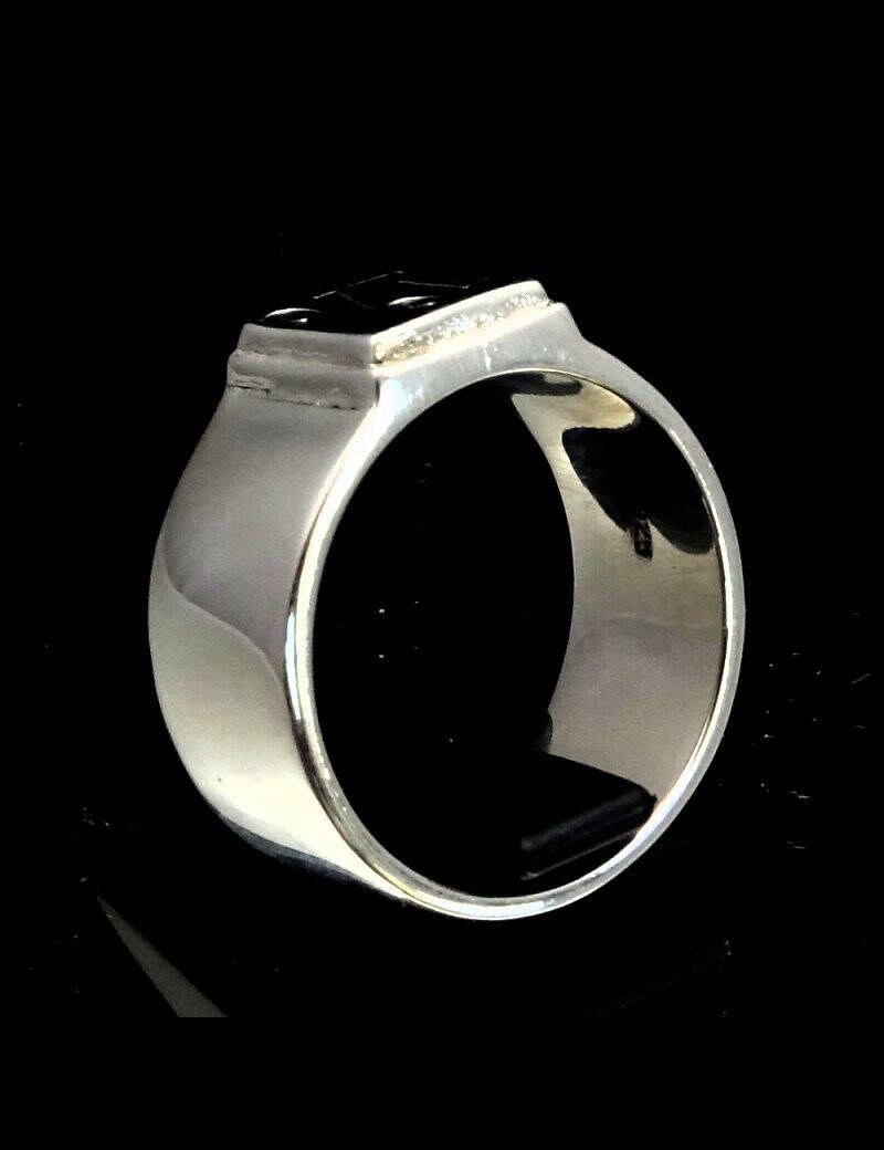 Sterling Silver Biker Ring One Percent Symbol in Black Enamel - Etsy