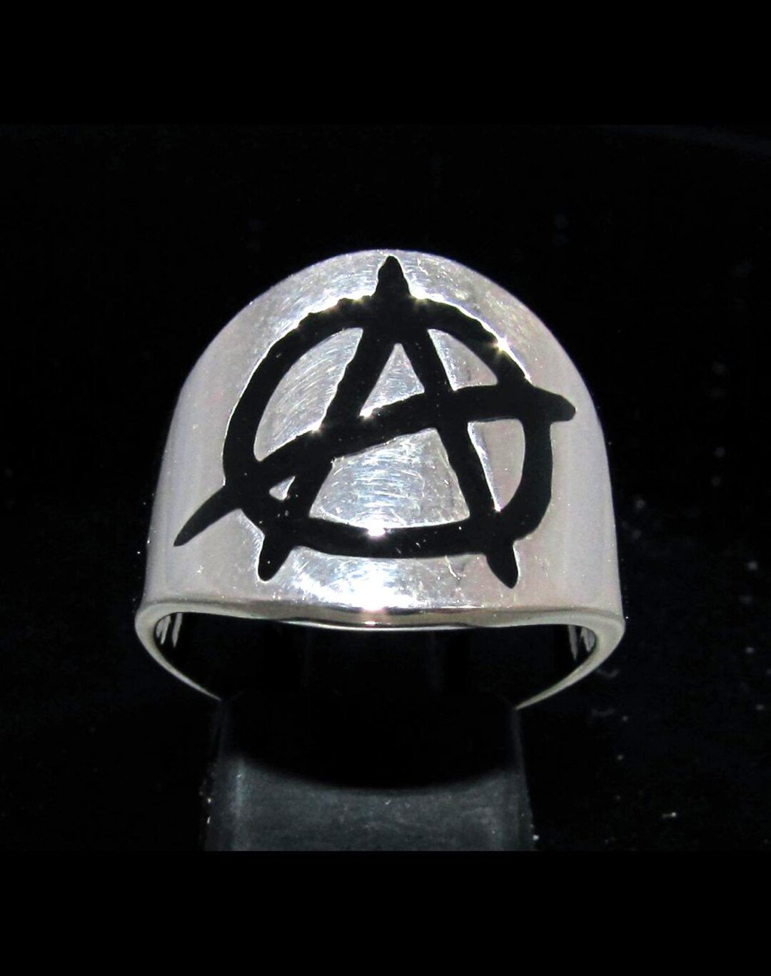 Sterling Silver Anarchy Ring Circle A Punk Symbol UK in Black Enamel ...