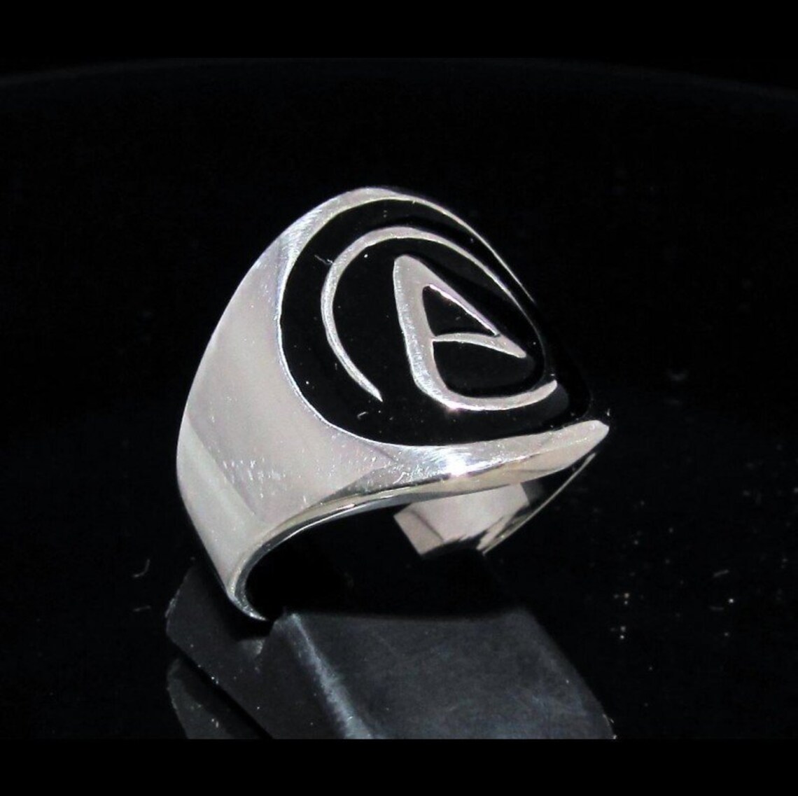 Sterling silver Atheist ring Anti Religion symbol with Black | Etsy