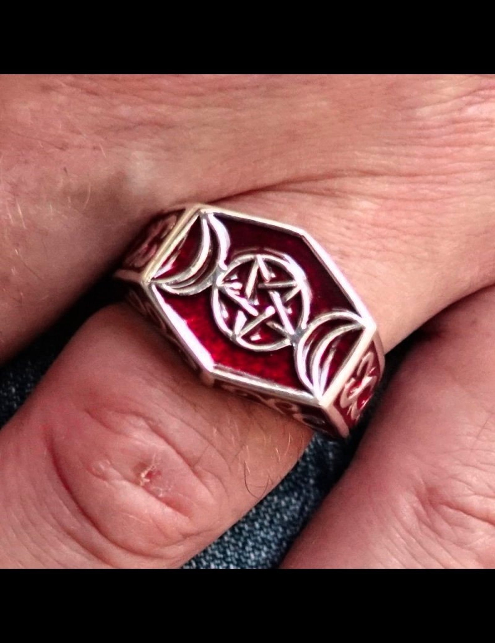 Sterling Silver Wicca Ring Triple Moon Pentagram Celtic Pagan - Etsy