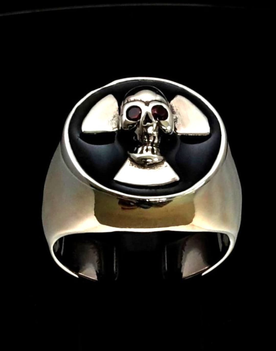 Sterling Silver Ring Radioactive Symbol Skull With 2 Red CZ Eyes on ...