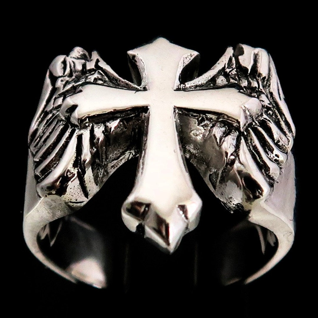 Sterling Silver Ancient Symbol Ring Winged Coptic Cross High Polished ...