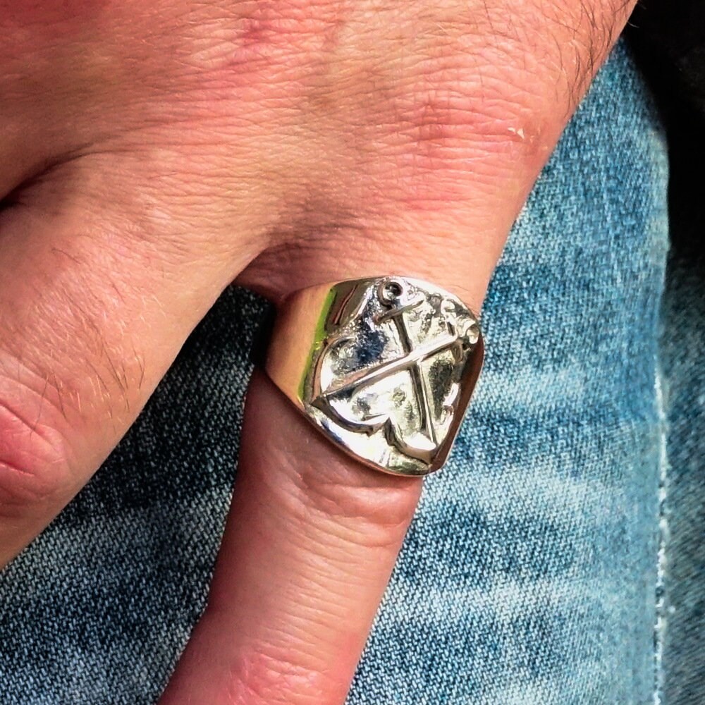Sterling Silver Crossed Anchors Ring Bm-boatswains US Coast Guard High ...