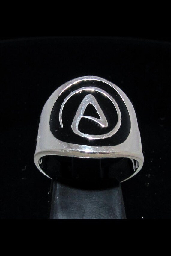 Sterling silver Atheist ring Anti Religion symbol with Black | Etsy