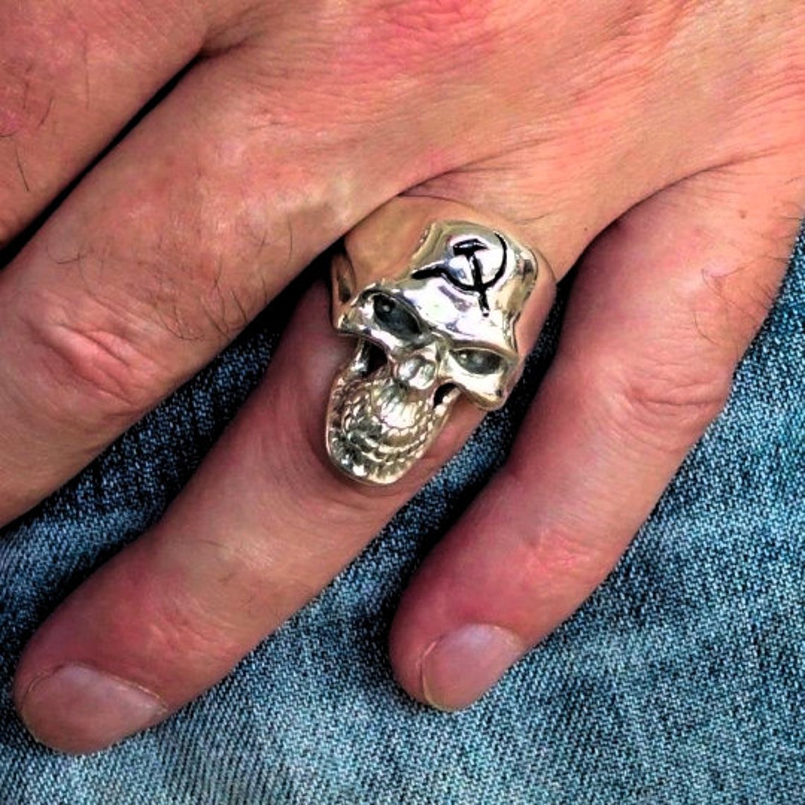 Sterling Silver Skull Ring Hammer and Sickle Communist Symbol - Etsy