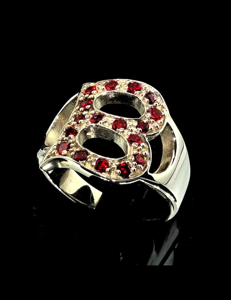 Sterling Silver Initial B Ring With 17 Sparkling Red CZ Stones - Etsy