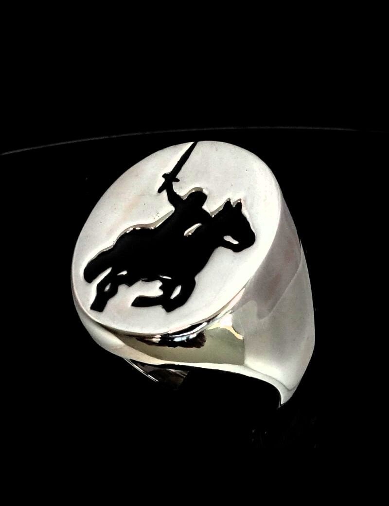 Oval Silver Men's Ring Medieval Knight on Horse With Black | Etsy