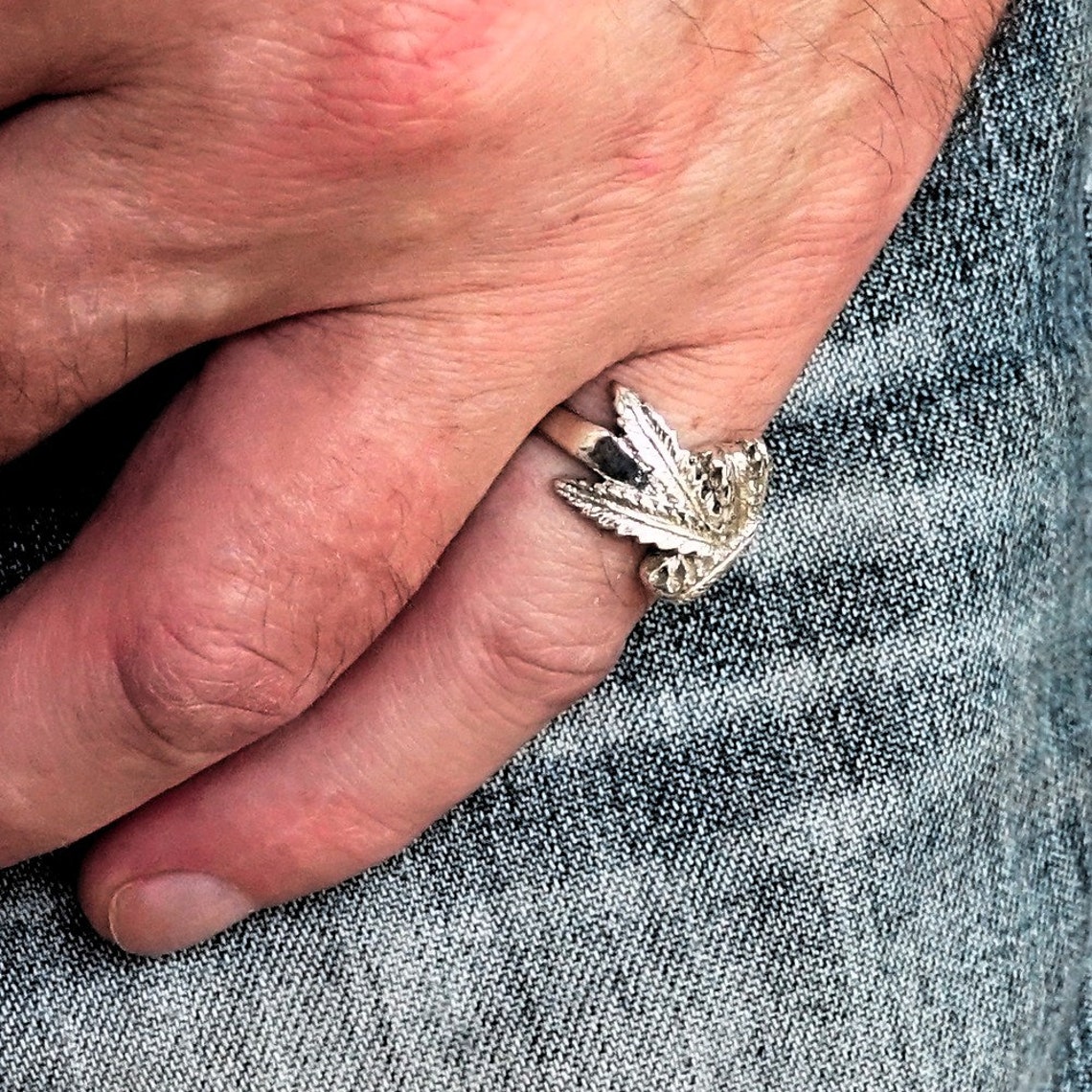 Sterling Silver Cannabis Ring Folded Marijuana Leaf Ganja - Etsy