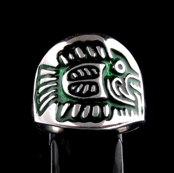 Sterling Silver Ancient Aztec Symbol Ring Maya Inca Fish | Etsy