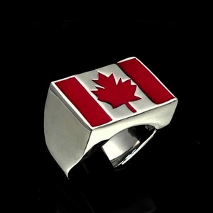 Sterling Silver Canadian Flag Ring Canada Maple Leaf With Red | Etsy