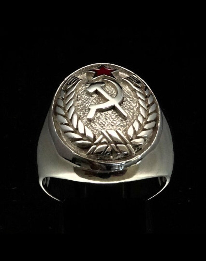 Sterling Silver Ring Hammer and Sickle in Laurel Wreath With | Etsy