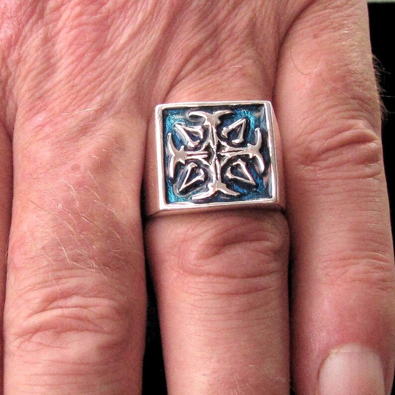 Sterling Silver Assassin Symbol Ring Ninja Cross With Black | Etsy