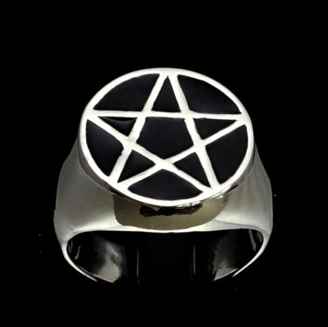 Sterling Silver Pentagram Ring: Black Enamel Wicca Pagan Symbol - Etsy