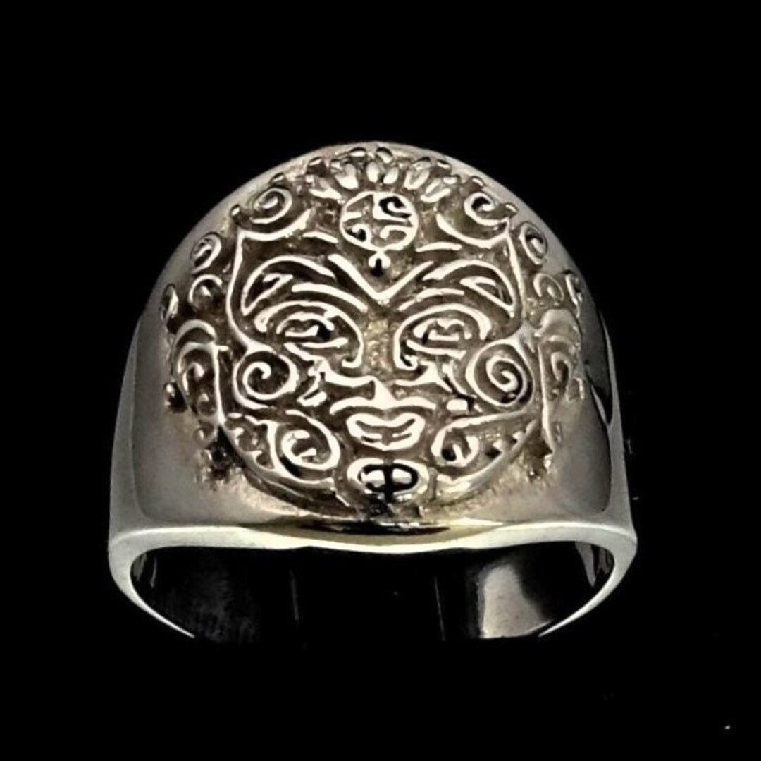 Sterling Silver Ancient Aztec Symbol Ring Maya Inca Mask Face High ...