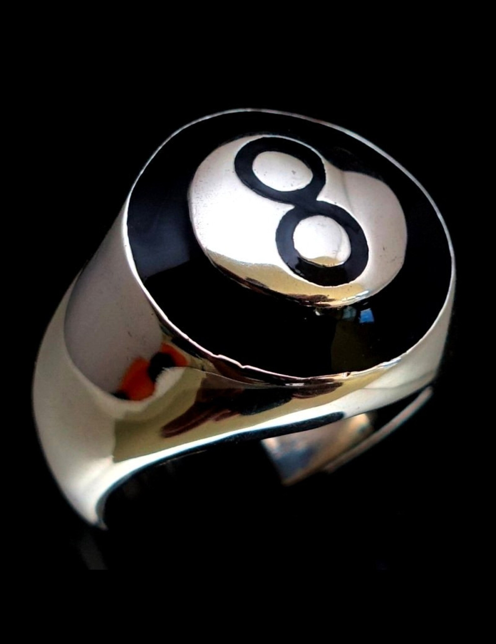Sterling Silver Ring Black Eight Ball Pool Billiards With - Etsy