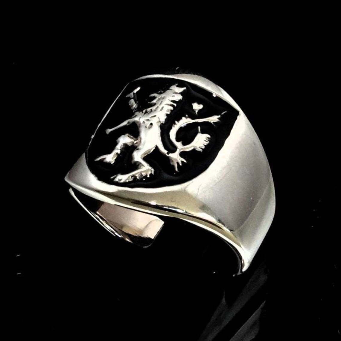 Sterling Silver Ring Scottish Rampant Lion on Shield Medieval - Etsy