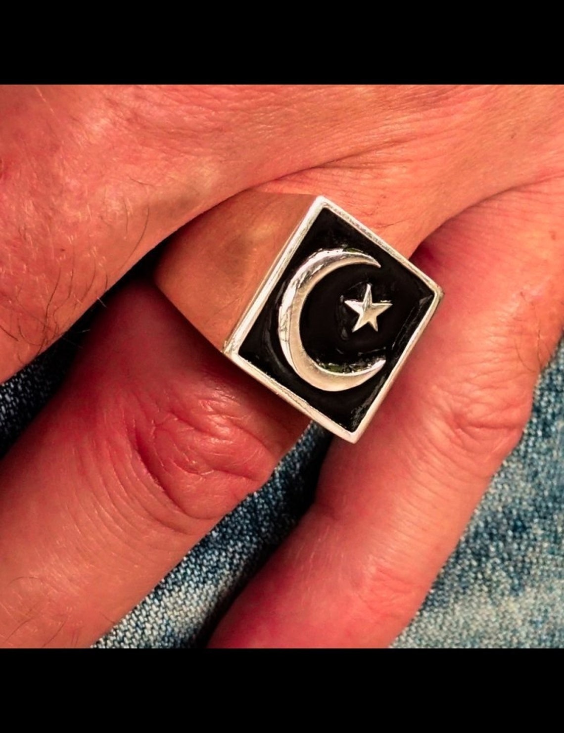 Sterling Silver Flag Ring Crescent Moon and Star Symbol of | Etsy