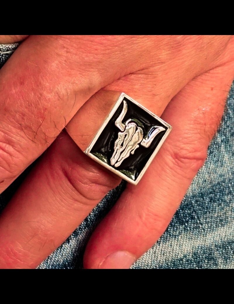 Sterling Silver Ring Wild West Buffalo Bull Skull With Long - Etsy