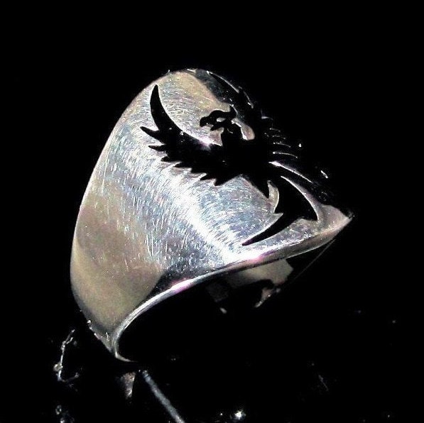 Sterling Silver Ancient Symbol Ring Phoenix Fire Bird in Black - Etsy