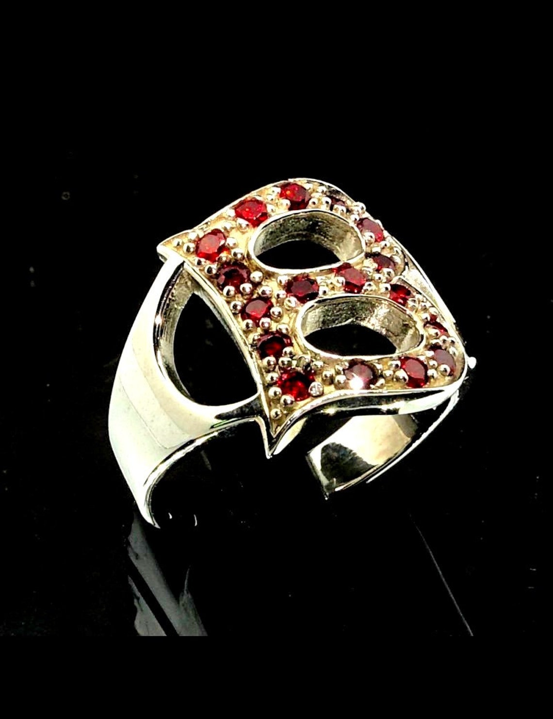 Sterling Silver Initial B Ring With 17 Sparkling Red CZ Stones - Etsy