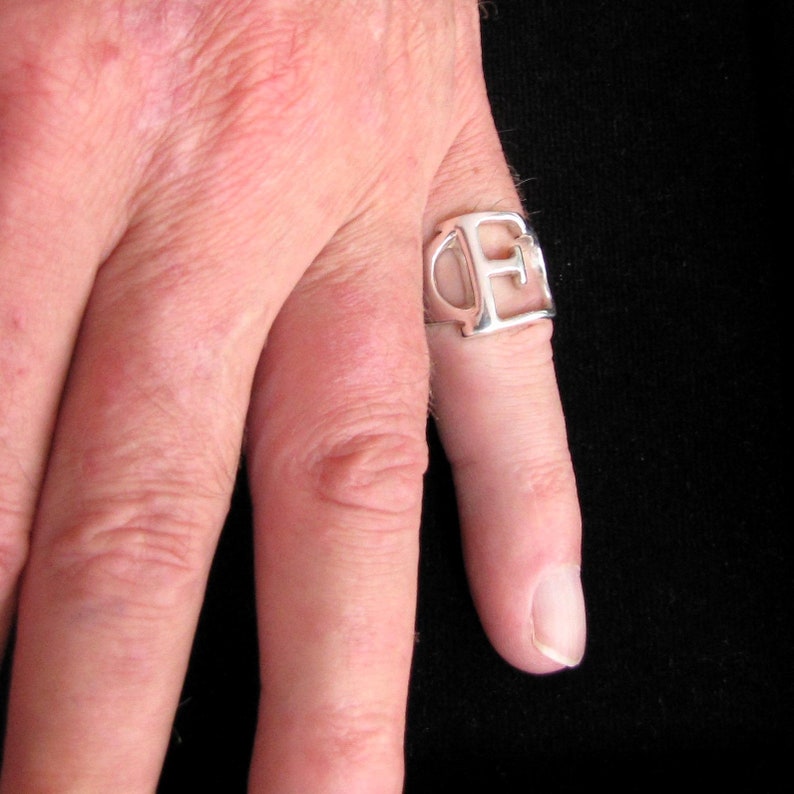 Initial Epsilon Sterling Silver Ring Greek Alphabet Capital Letter E ...