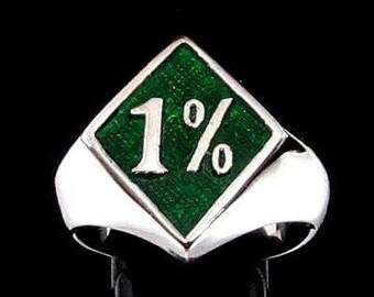 Diamond Shaped Sterling Silver Biker Ring One Percent Symbol 1 | Etsy