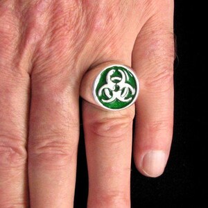 Sterling Silver Bio Hazard Symbol Ring Toxic Waste Warning With Black ...