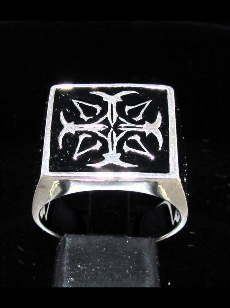 Sterling Silver Assassin Symbol Ring Ninja Cross With Black | Etsy