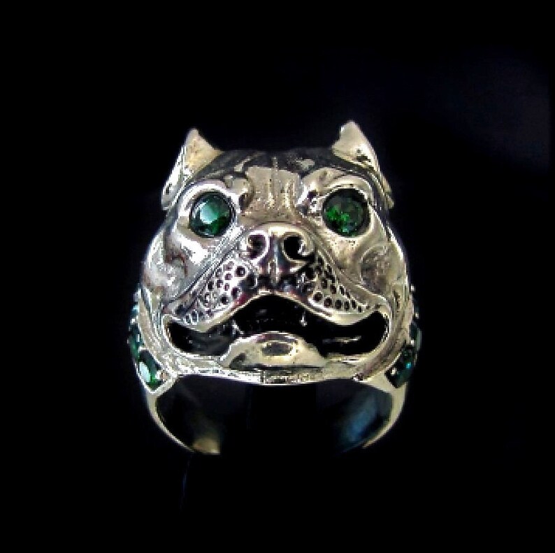 Sterling Silver Pit Bull Ring With Emerald Green CZ Eyes and | Etsy