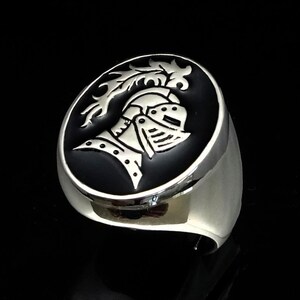 Sterling Silver Men's Ring Medieval Knight Armored Soldier With Black ...