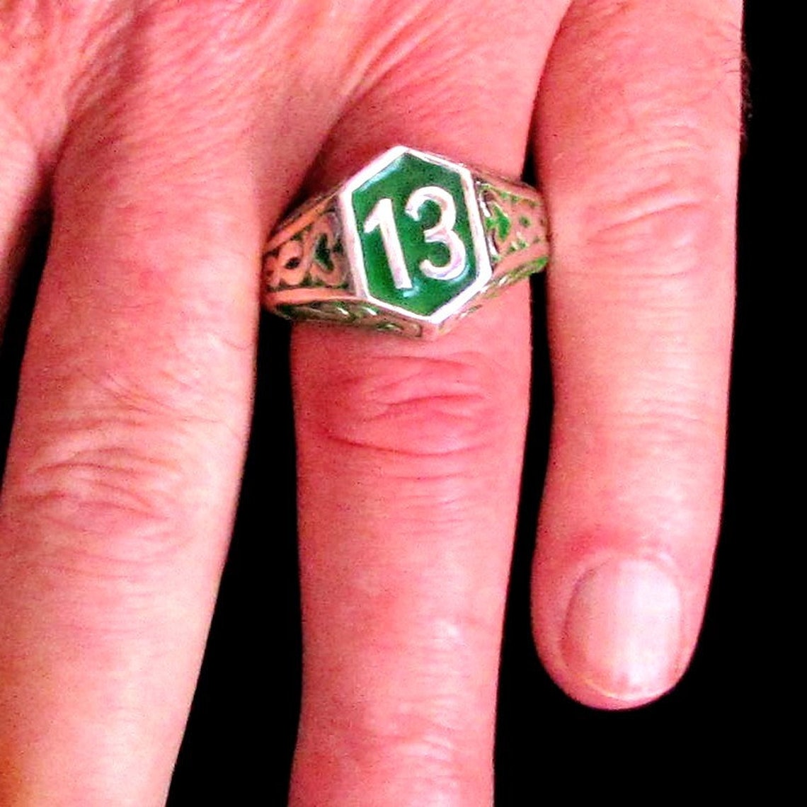 Sterling Silver Men's Biker Ring Lucky Number 13 Symbol - Etsy