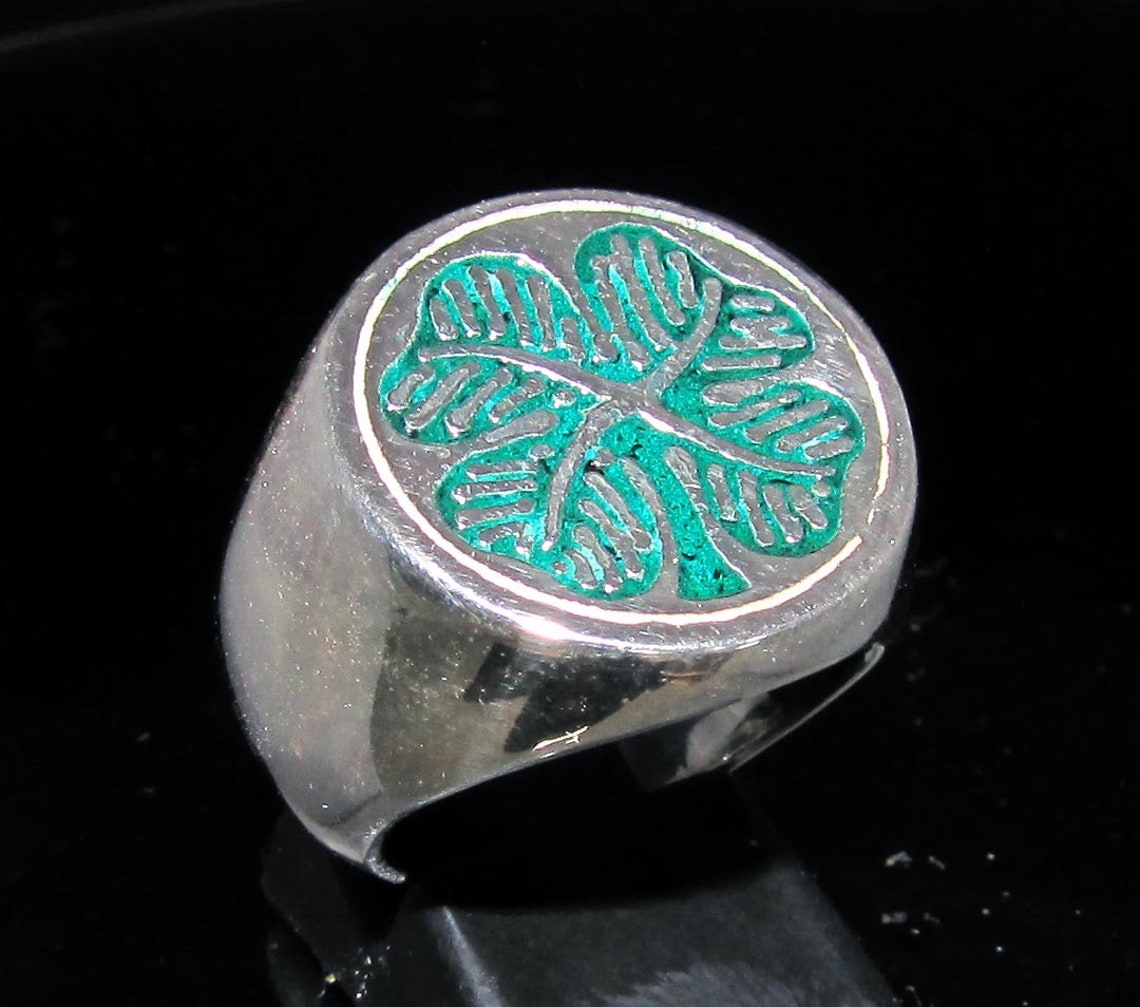 Sterling Silver Shamrock Ring: Green Enamel Irish Clover - Etsy