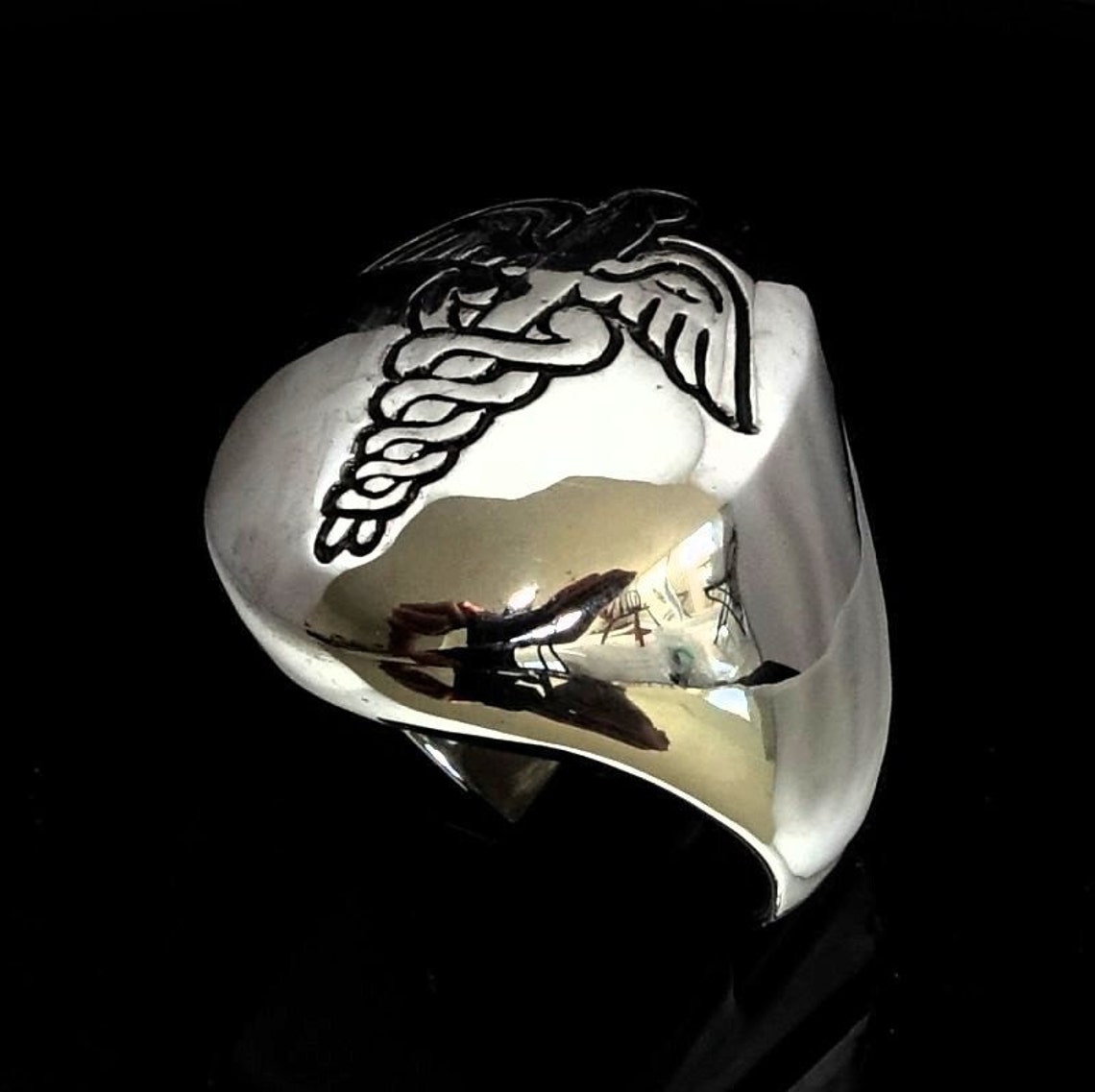 Sterling Silver Caduceus Symbol Ring Winged Staff of Hermes | Etsy