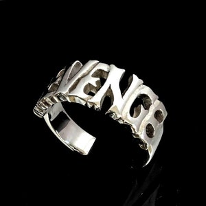 Sterling Silver Letter Ring Revenge One Word Bold Letters High Polished ...